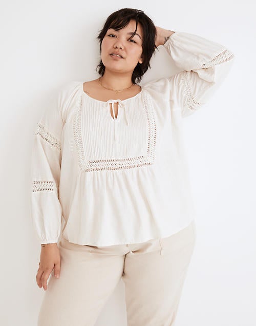 Madewell + Plus Linen-Blend Pintuck Peasant Top