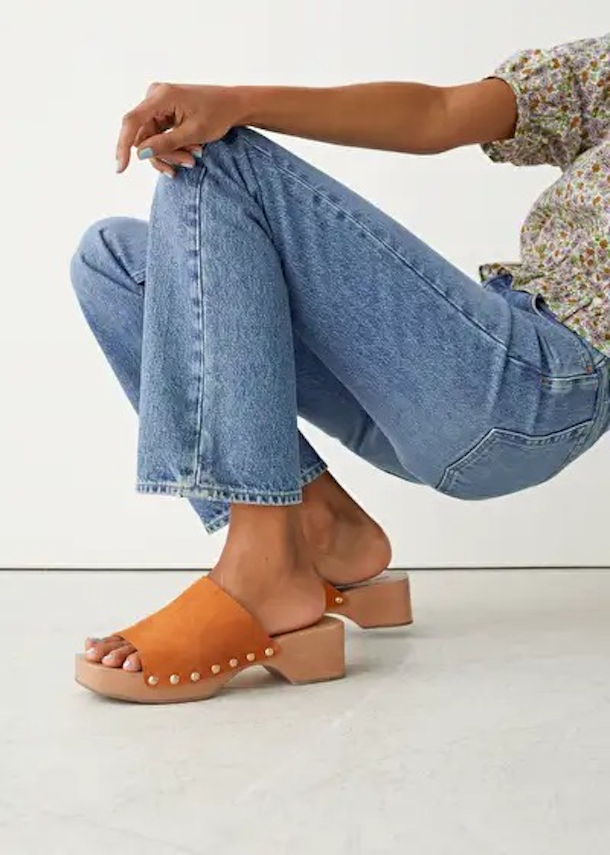 & Other Stories + Studded Suede Wooden Clogs