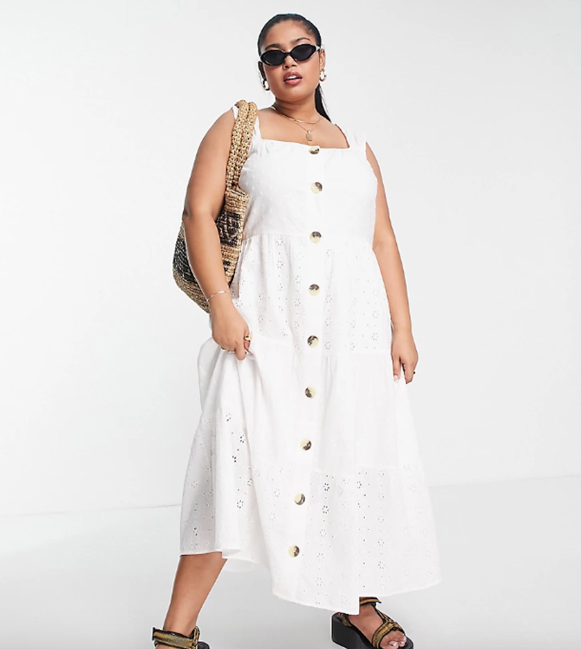Asos Design Curve Mixed Broderie Midi Sundress