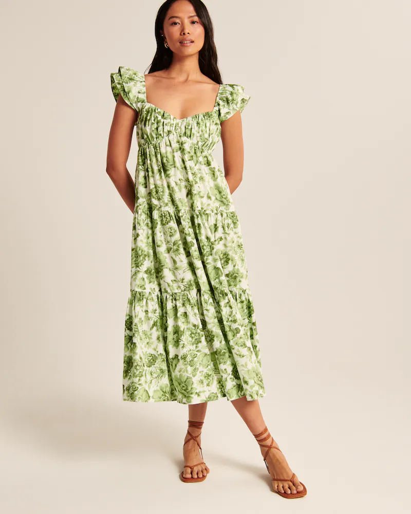 Abercrombie + Ruffle Sleeve Poplin Midaxi Dress