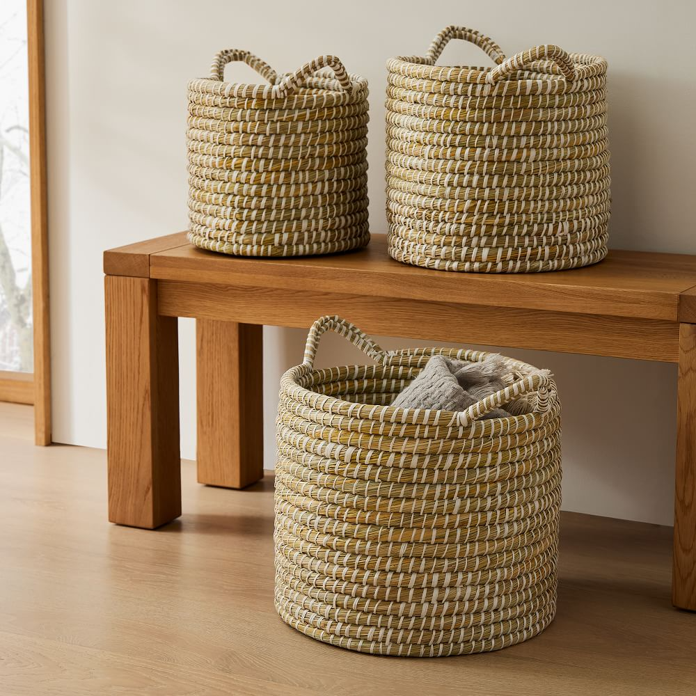 West Elm + Reese Woven Round Nesting Baskets, White, (Set of 3)