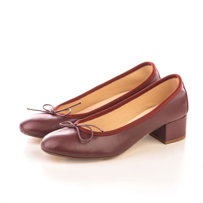 Ballerette + Burgundy Leather Ballet Flats With Heel