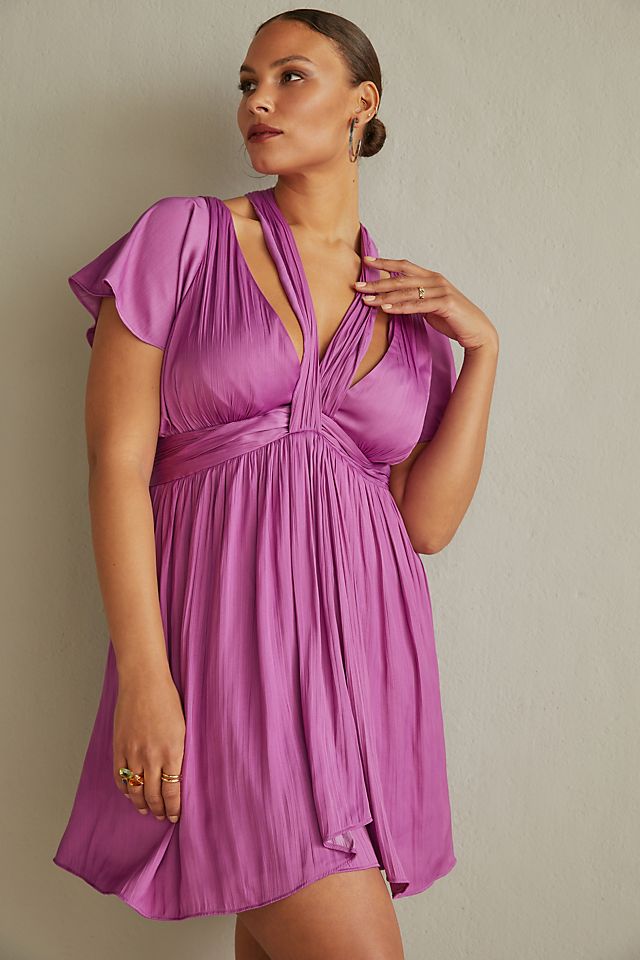 By Anthropologie + Deep V-Neck Vibrant Mini Dress