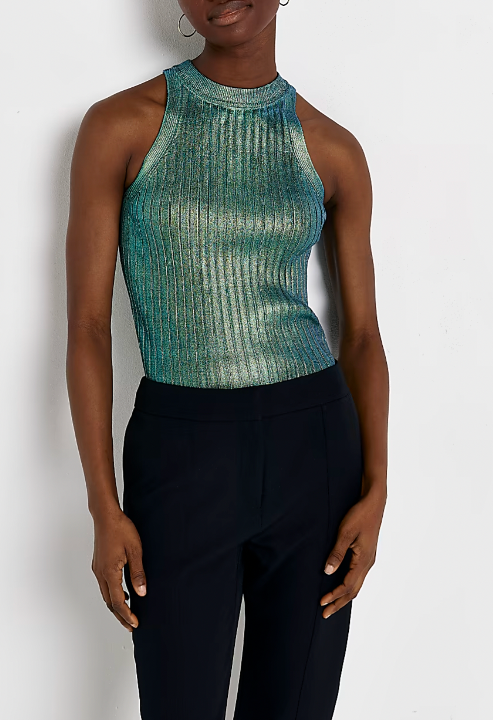River Island + Blue Metallic Knit Top