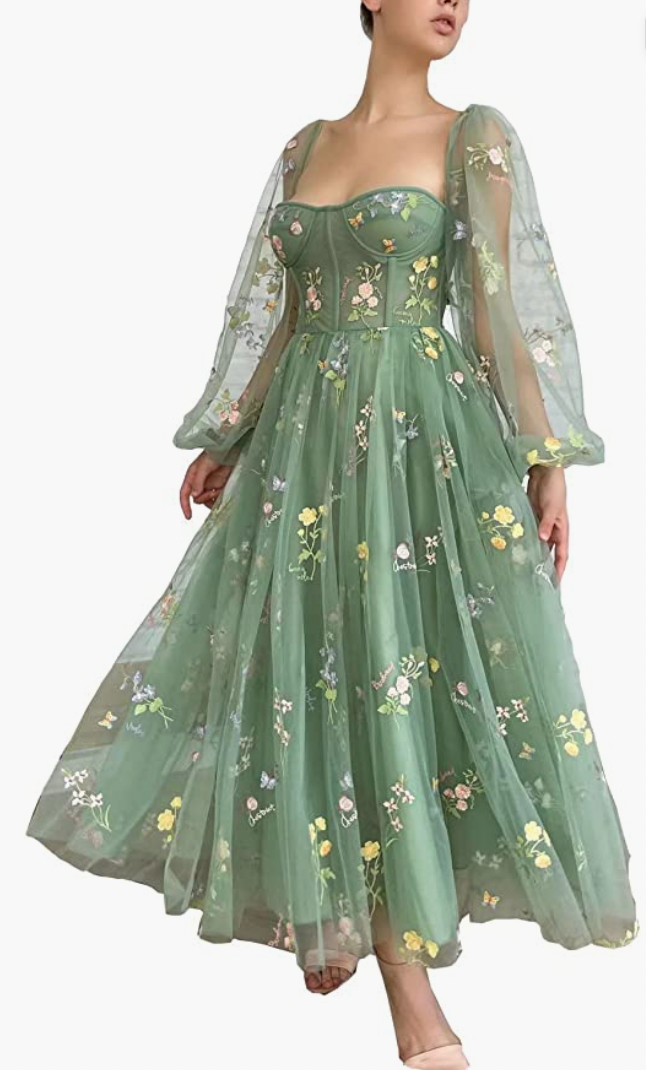 Smileven + Puffy Sleeve Flower Embroidered Tulle Dress