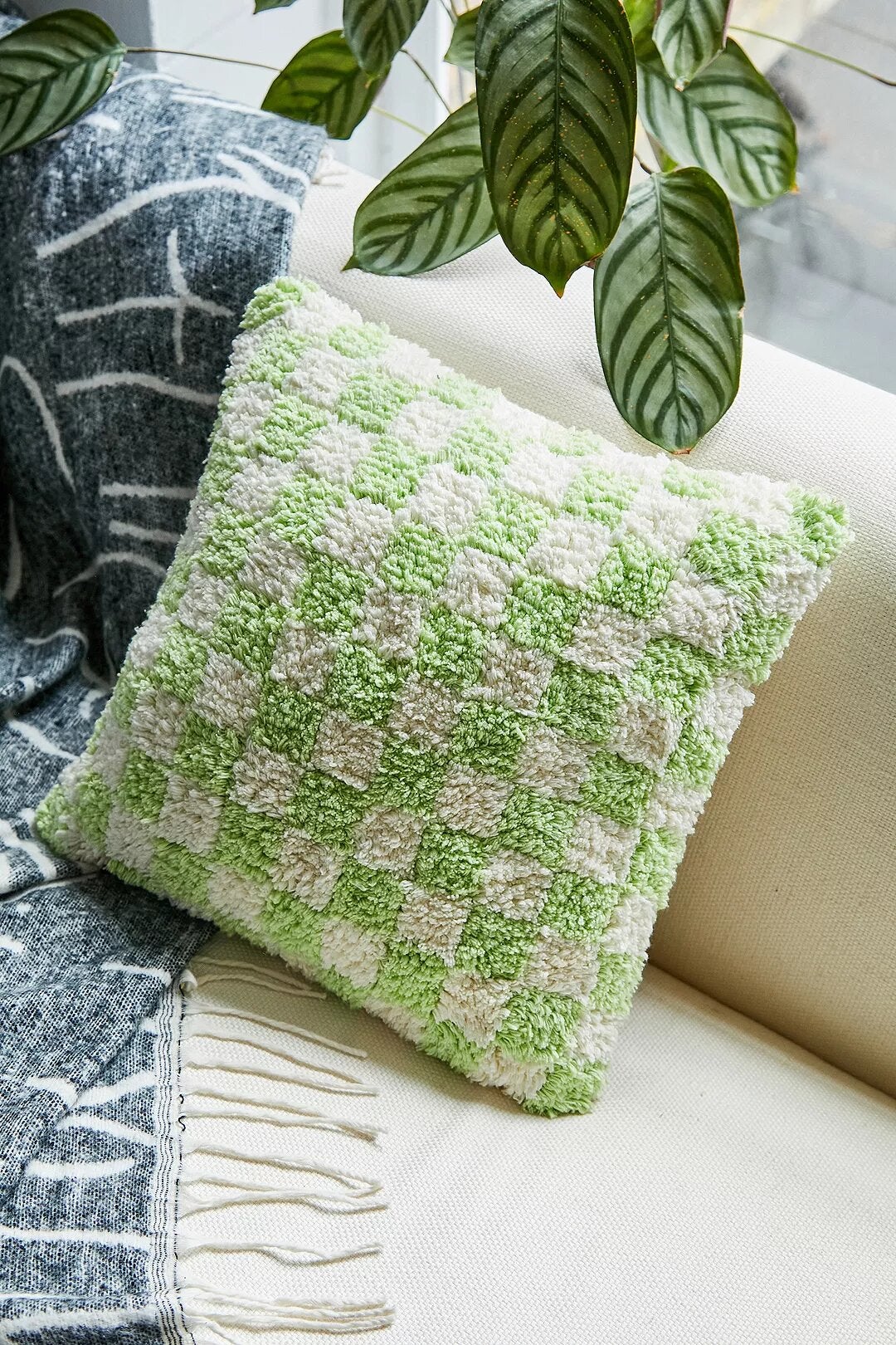 Urban Outfitters + Lime Checkerboard Tufted Cushion