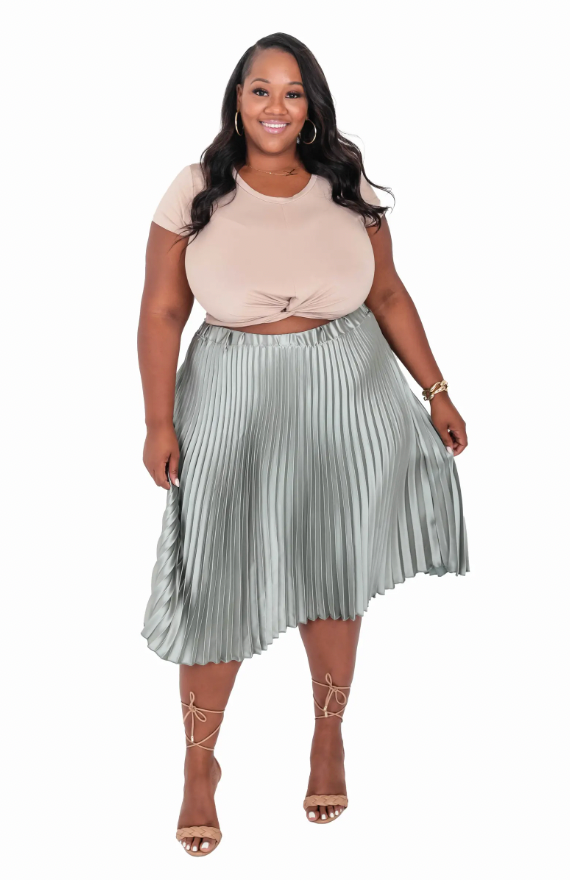 Kin By Kristine + Pleated Satin Skirt
