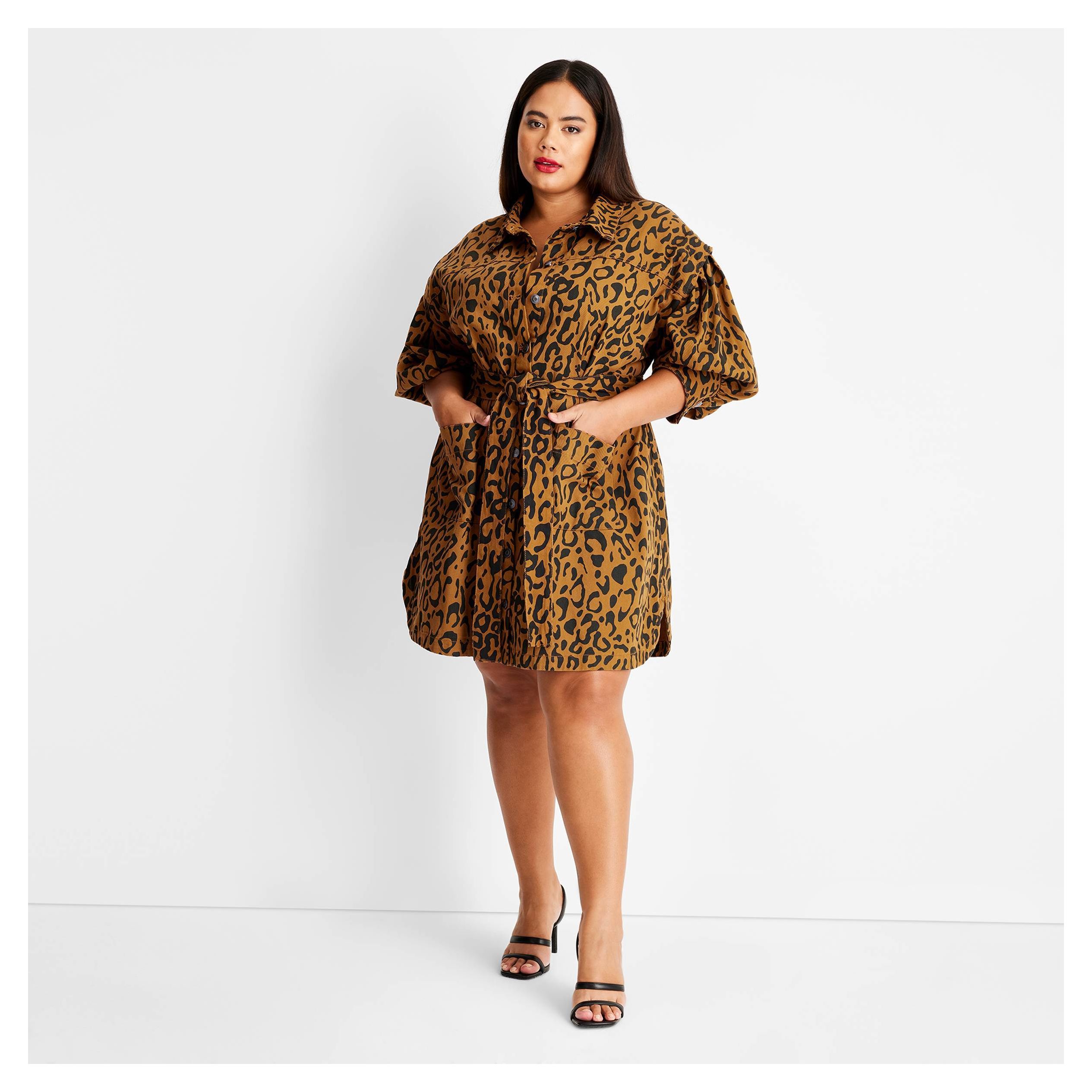 Future Collective + Long Sleeve Utility Denim A-Line Dress