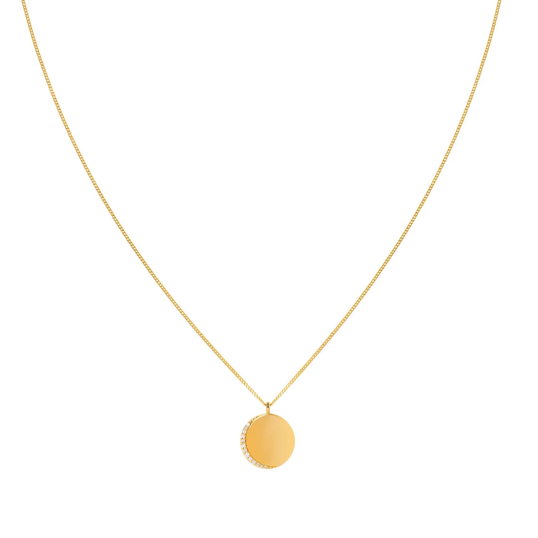 Astrid & Miyu + Crystal Crescent Pendant Necklace in Gold
