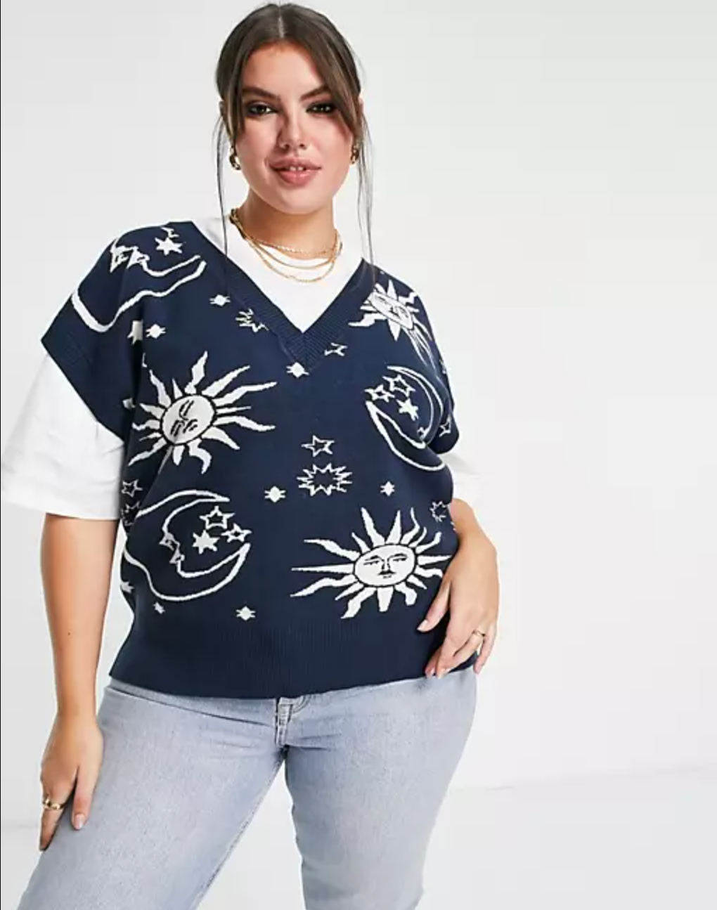 Neon Rose Plus + Relaxed Sweater Vest In Celestial Knit