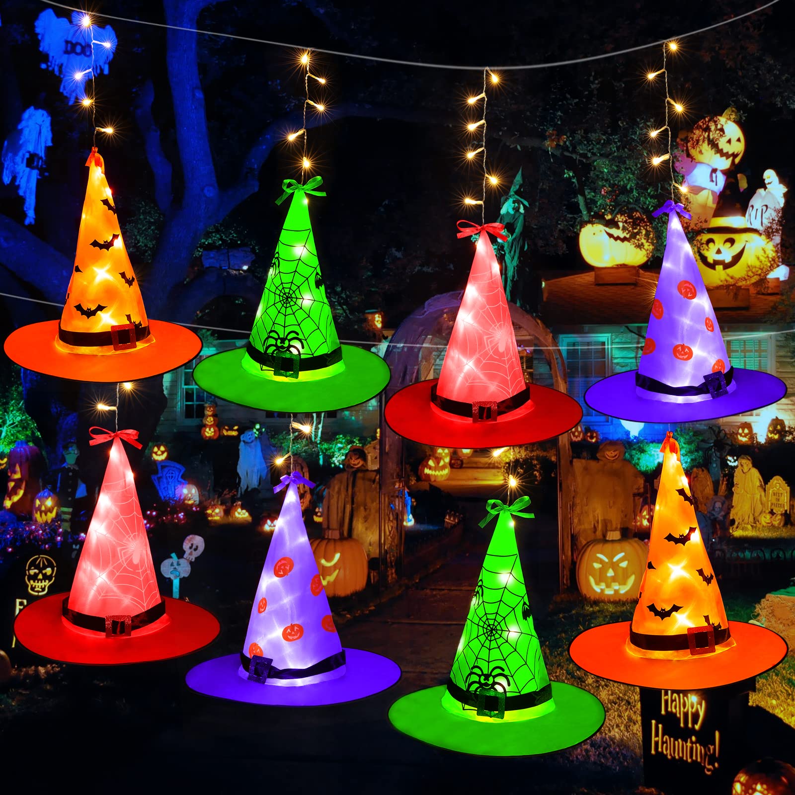 Joomer + Halloween Decorations Lighted Witch Hats