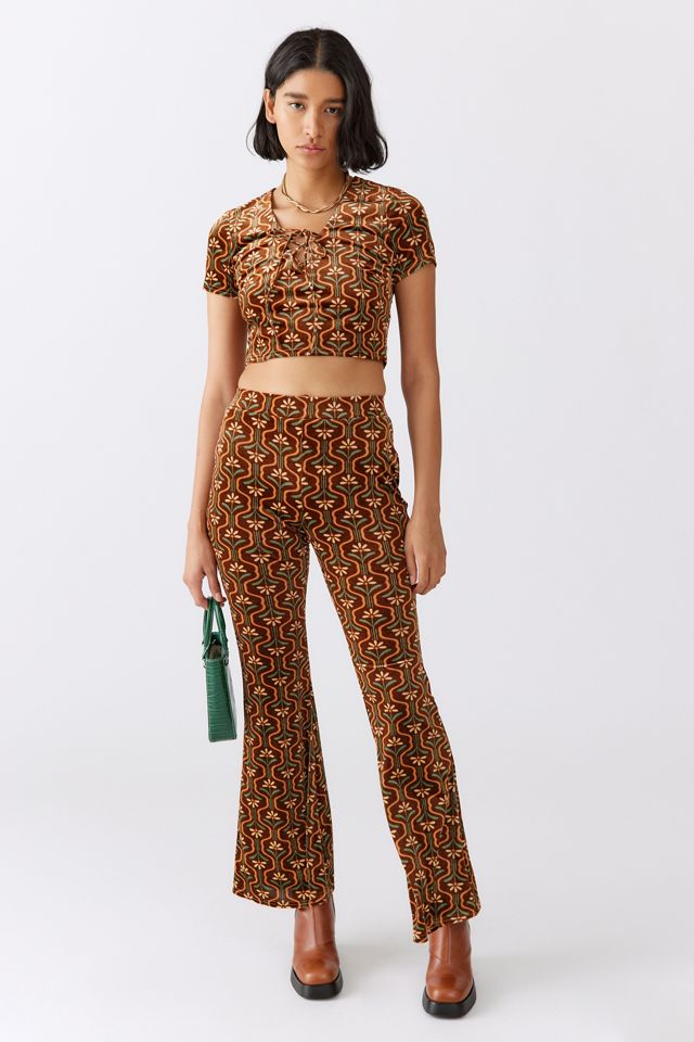 Urban Outfitters + Vicky Velvet Printed Top & Pant Set