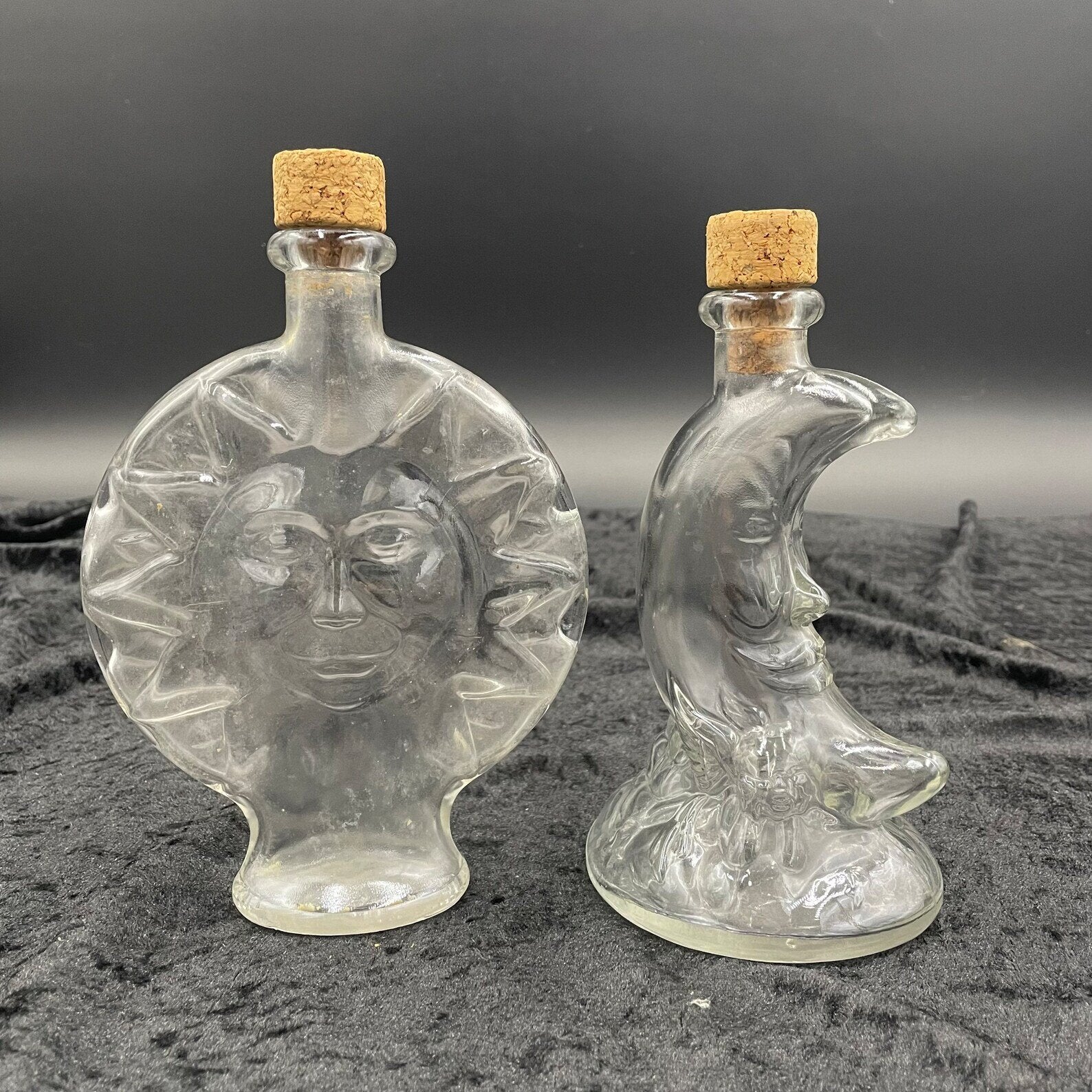 OpheliaAntiquesShop + Vintage Sun & Moon Glass Jar Pair 1990s