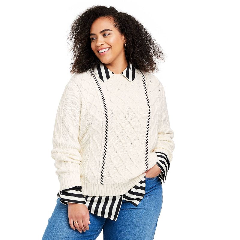 La Ligne x Target + Cableknit Whipstich Stripe Crewneck Sweater