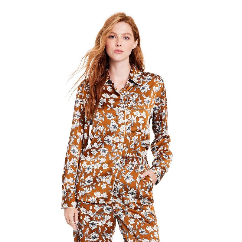 La Ligne x Target + Brown Floral Button Front Blouse