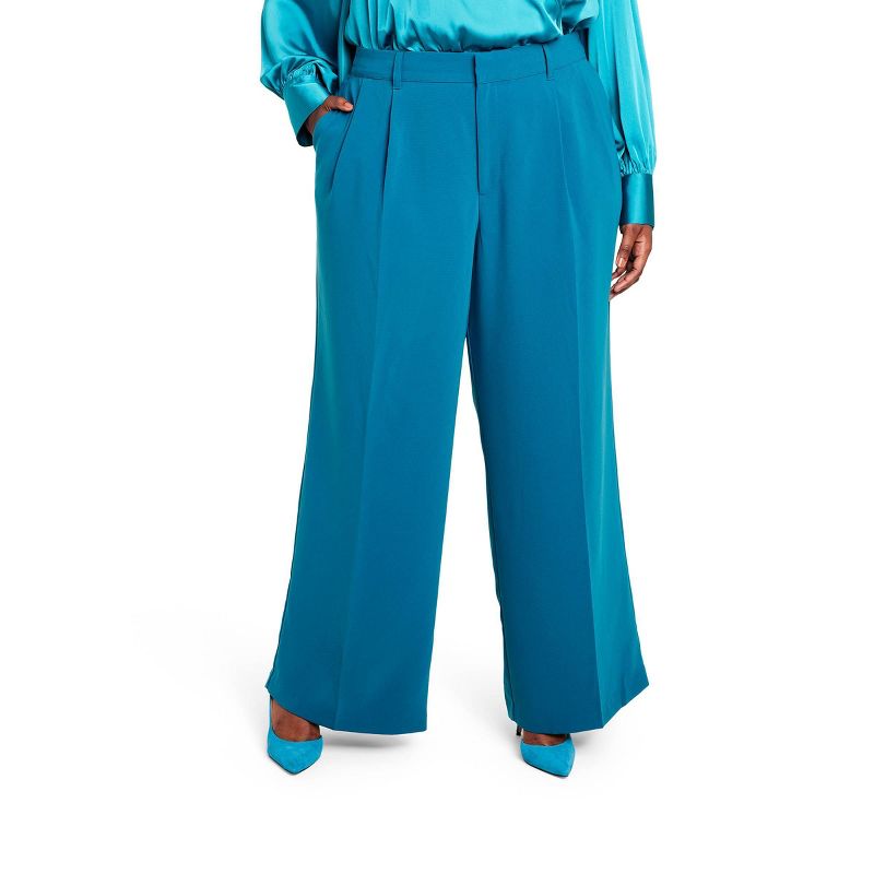 Sergio Hudson x Target + Teal High-Waist Wide Leg Tailored Trousers