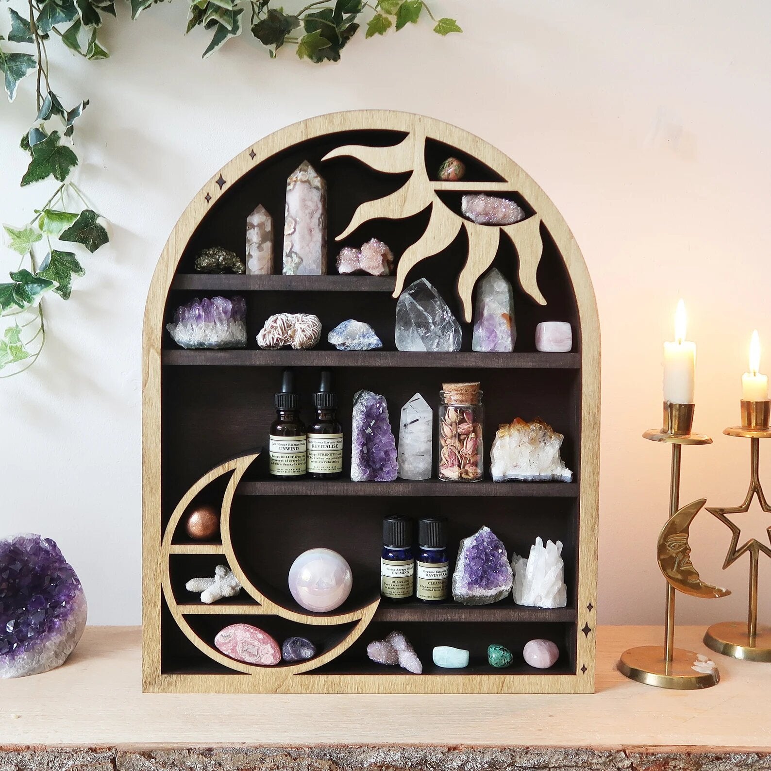 CopperMoonBoutique + Geometric Sun & Moon Crystal Display Shelf