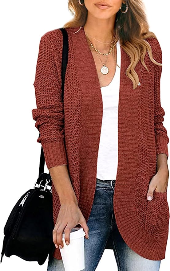 Kirundo + Open Front Long Sleeve Knitted Slouchy Cardigan