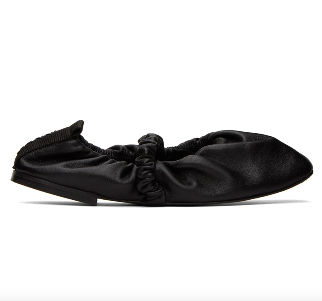 Ganni + Black Scrunchie Ballerina Flats