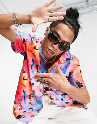 Collusion + COLLUSION retro cat graphic shirt in multi