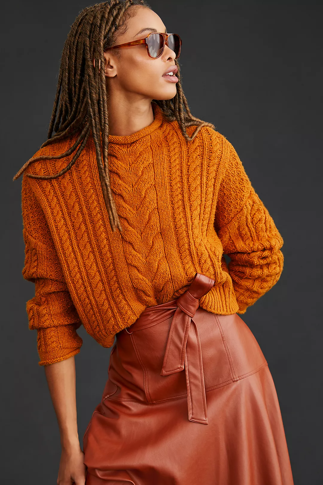 Pilcro Mock Neck Cable Knit Sweater