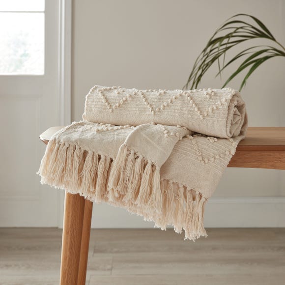 Dunelm + Macrame Natural 130cm x 180cm Throw