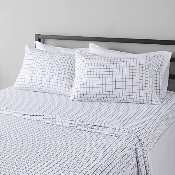 Amazon Basics + Lightweight Super Soft Windowpane King Bedsheet Set