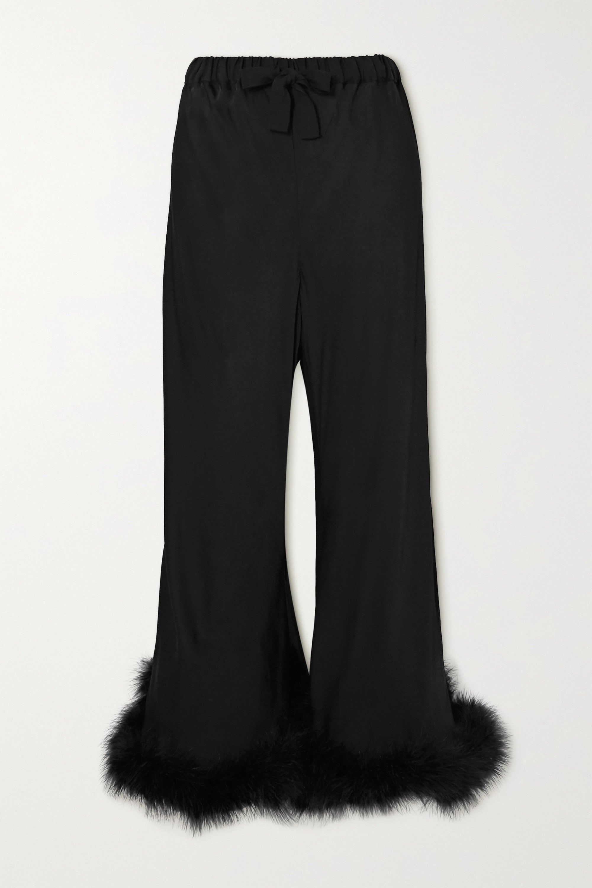Sleeper + Boudoir feather-trimmed satin pants