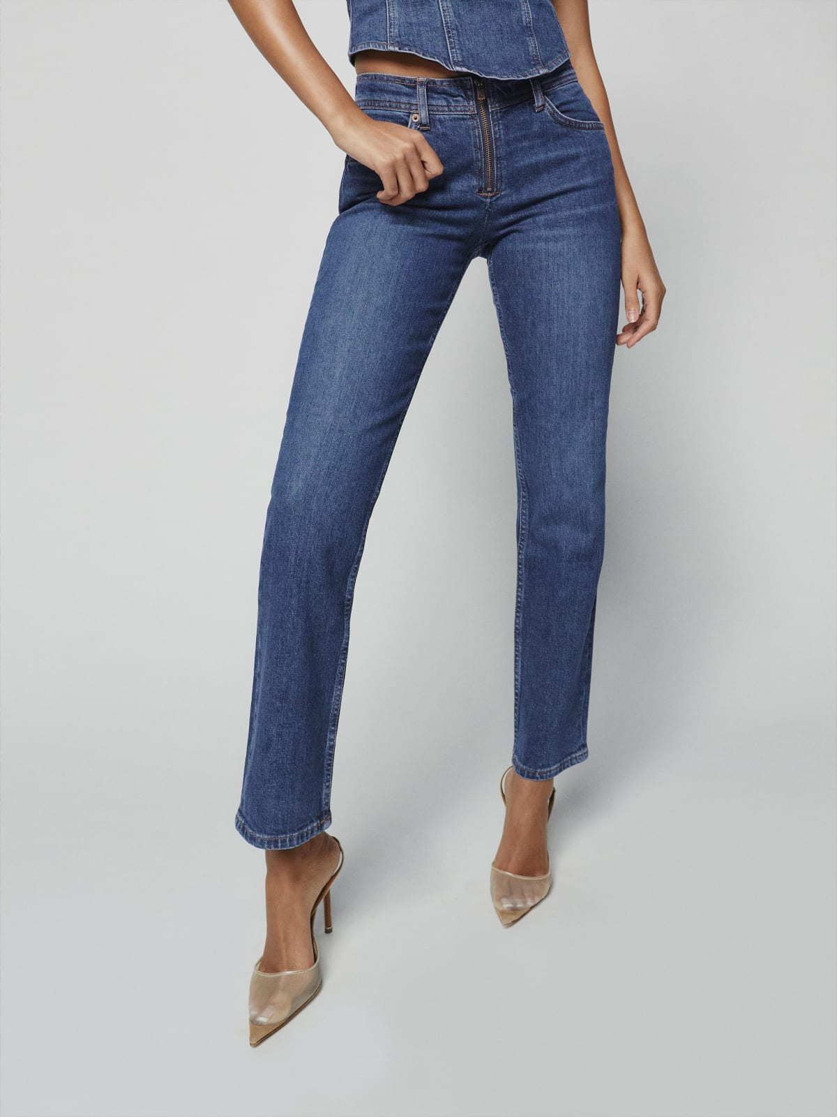 Reformation + Julianna Zip Mid Rise Straight Leg Jeans