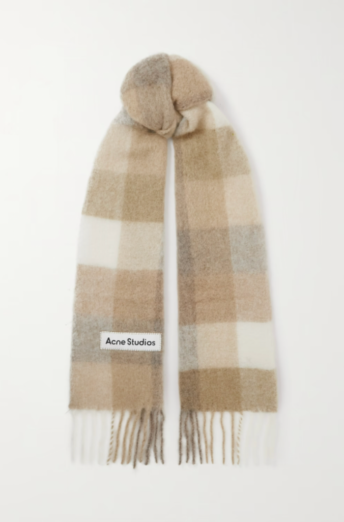 Acne Studios + Fringed Checked Knitted Scarf