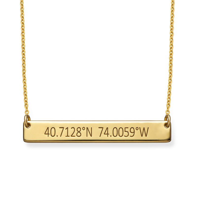 MYKA + Engraved Coordinates Bar Necklace