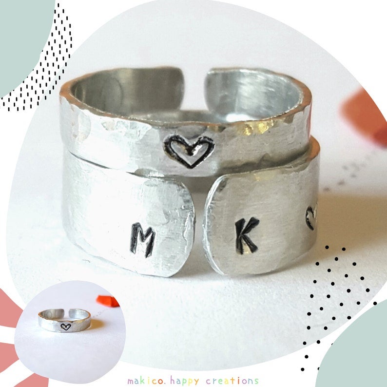 makicohappycreations + Morse Code Hand Stamped Couple Rings
