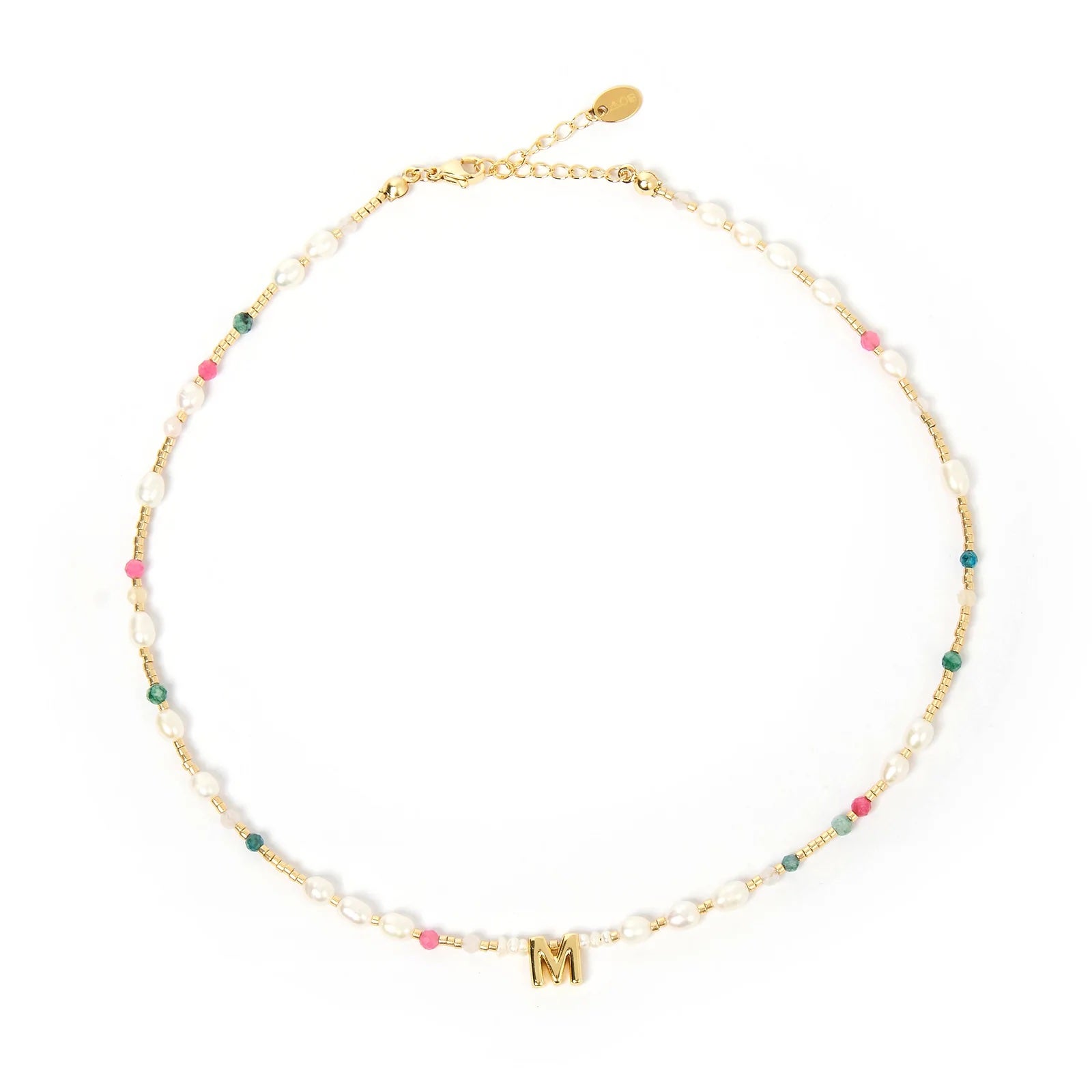 Arms of Eve + Beaded Gemstone And Pearl Initial Necklace