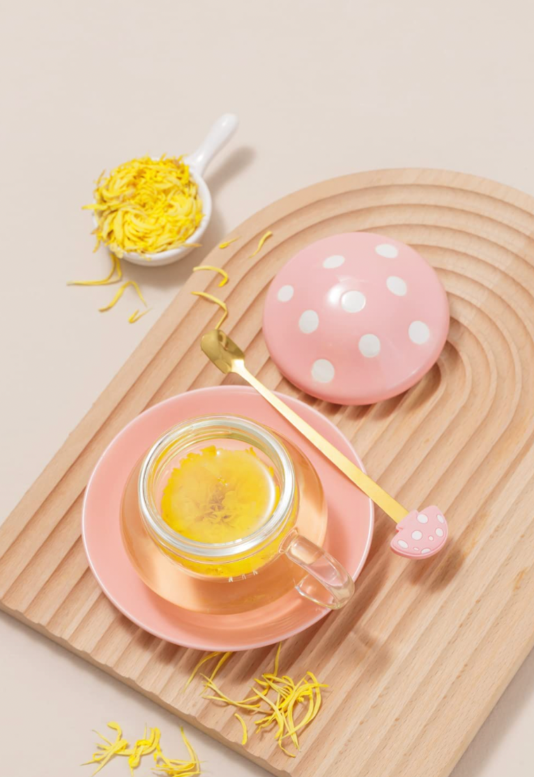 Rain House + Rain House Glass Tea Cup Cute Mushroom Mug with Mushroom Spoon