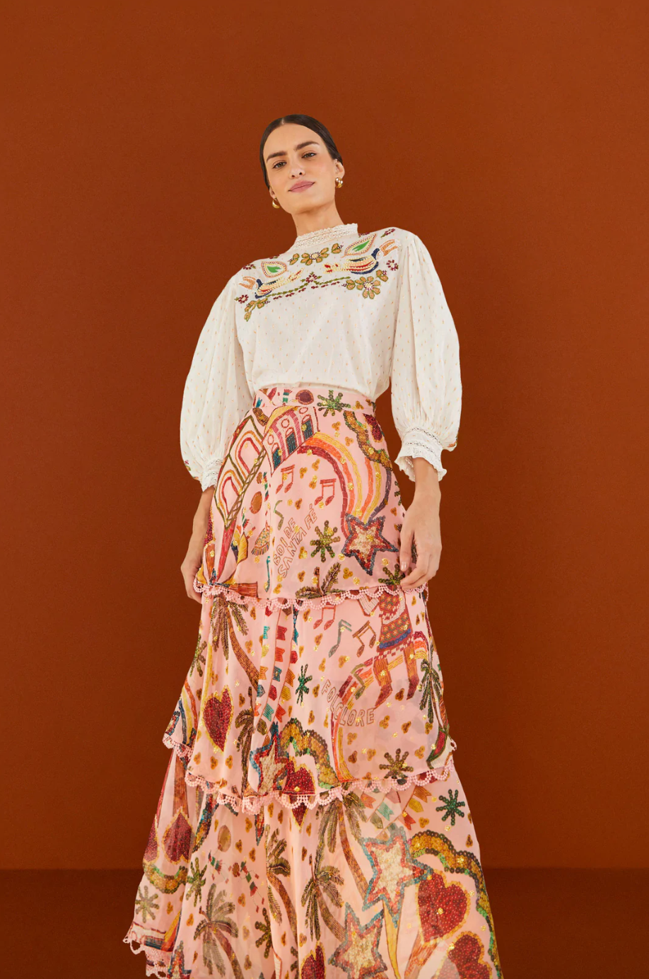 Farm Rio + Pink Folk Party Layered Skirt