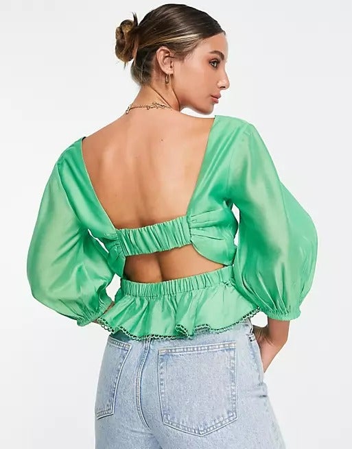 ASOS DESIGN + Elastic Waist Blouse with Peplum Hem