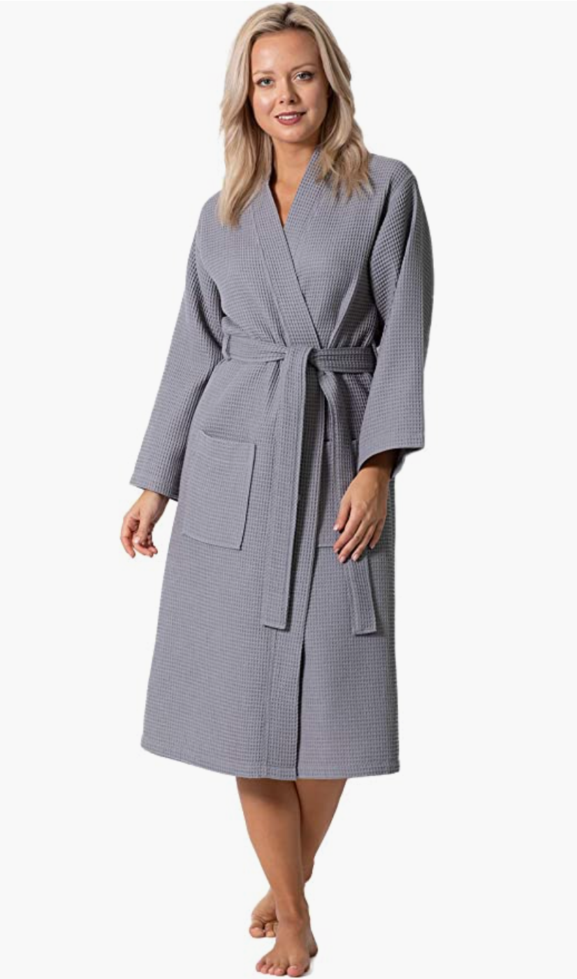 Turkish Linen + Waffle Knit Lightweight Bath Robe