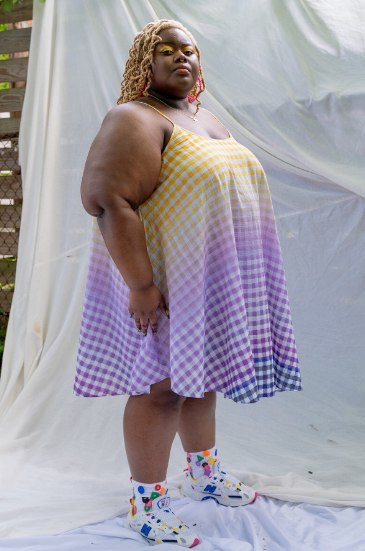 Abacaxi + Flared Slip Dress In Cosmic Gingham