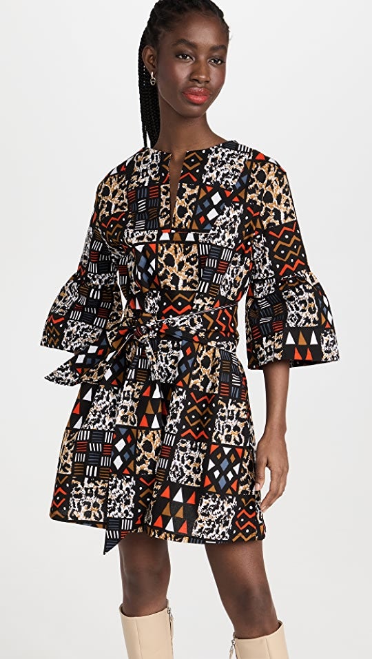 the Oula Company + Tie Front Split Neck Dress