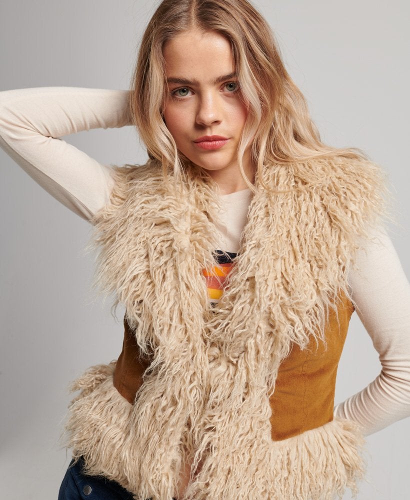 Superdry + Faux Fur Lined Afghan Cropped Gilet