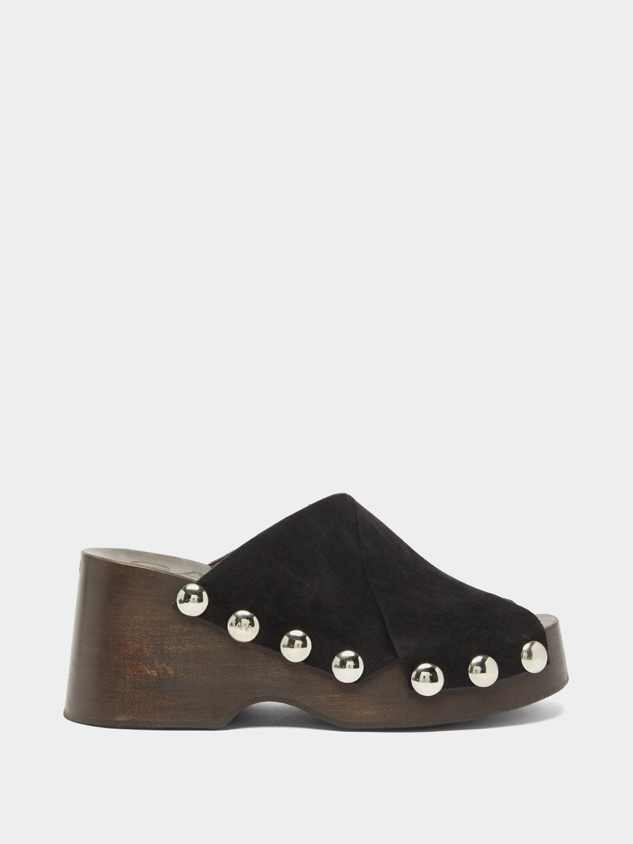 Ganni + Studded Suede Clogs