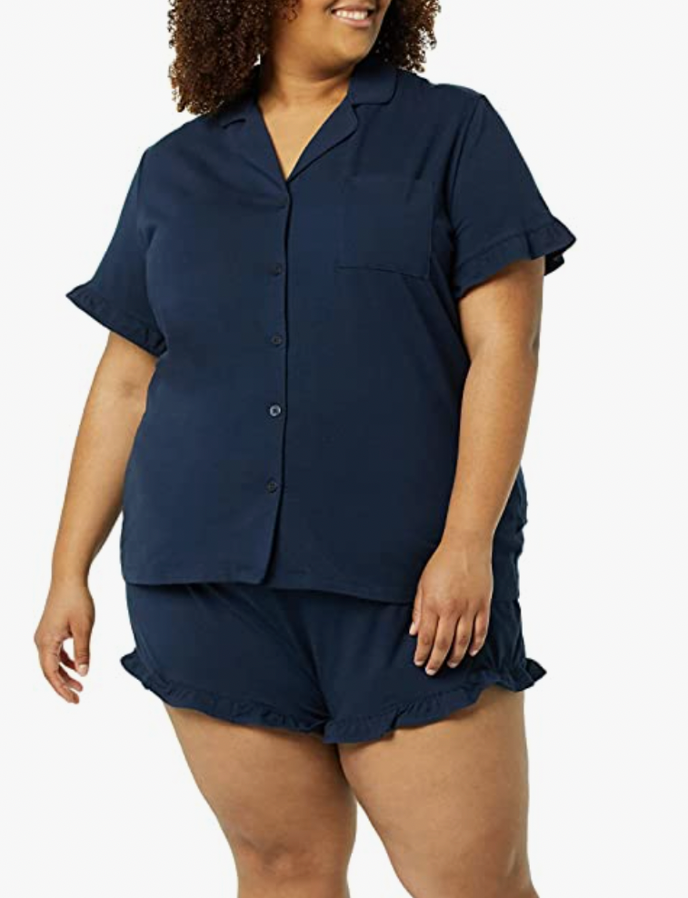 Amazon Essentials + Cotton Modal Piped Notch Collar Pajama Set