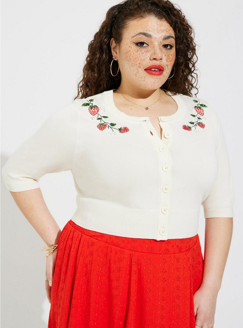 Torrid + Retro Cropped Cardigan Embroidered Sweater