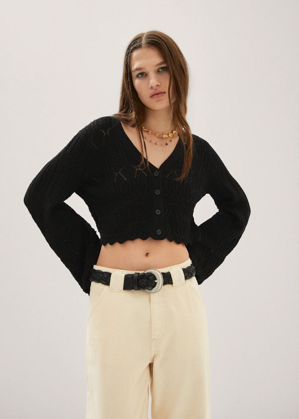 Mango + Scalloped Hem Cropped Cardigan