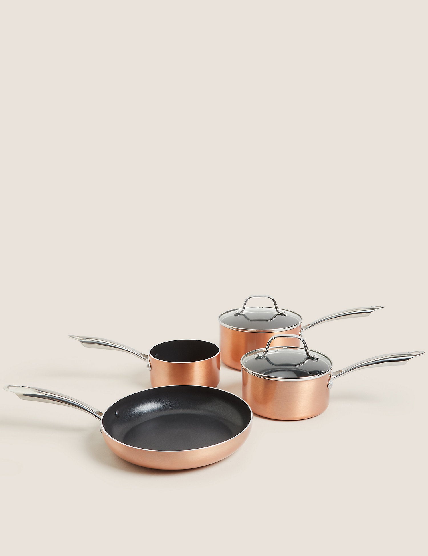 M&S Collection + 4 Piece Copper Aluminium Non-Stick Pan Set