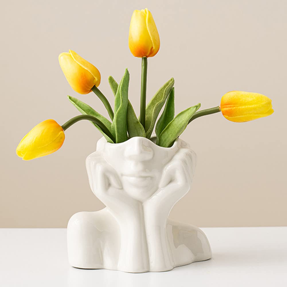 DHYXZCA + White Ceramic Face Vase