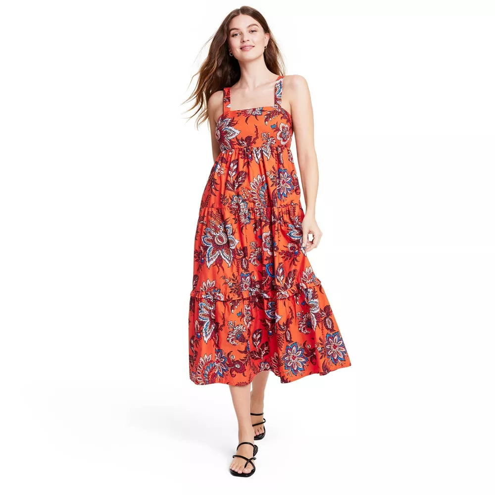 RHODE x Target + Large Leafy Floral Print Tiered Midi Dress