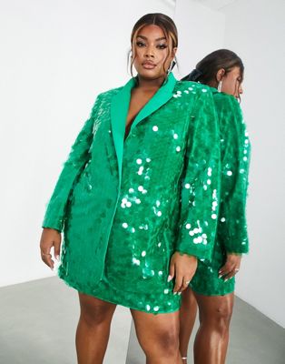 ASOS EDITION + Curve sequin oversized blazer in green