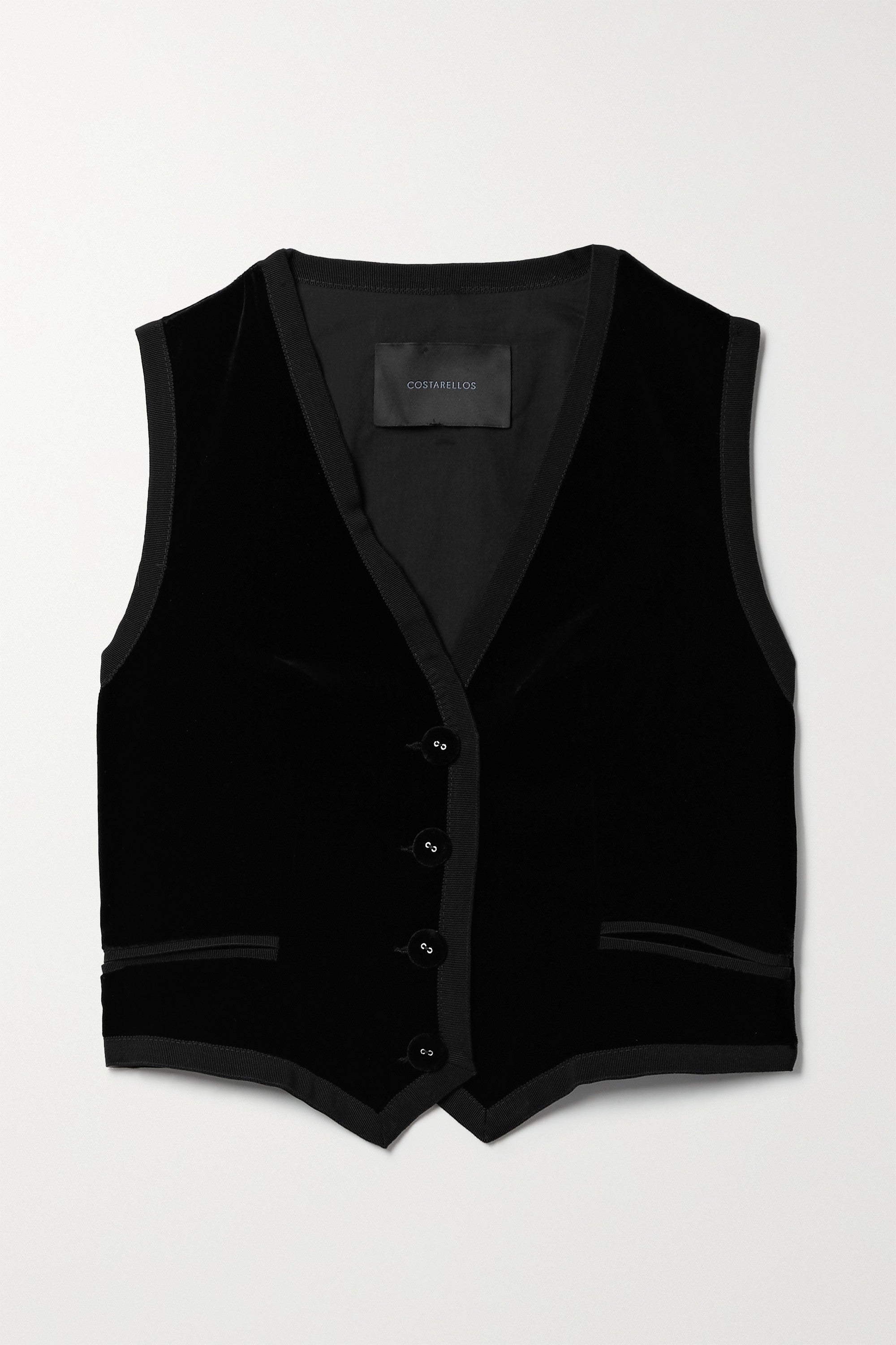 COSTARELLOS + Mellie Grosgrain-Trimmed Cotton-Velvet Vest