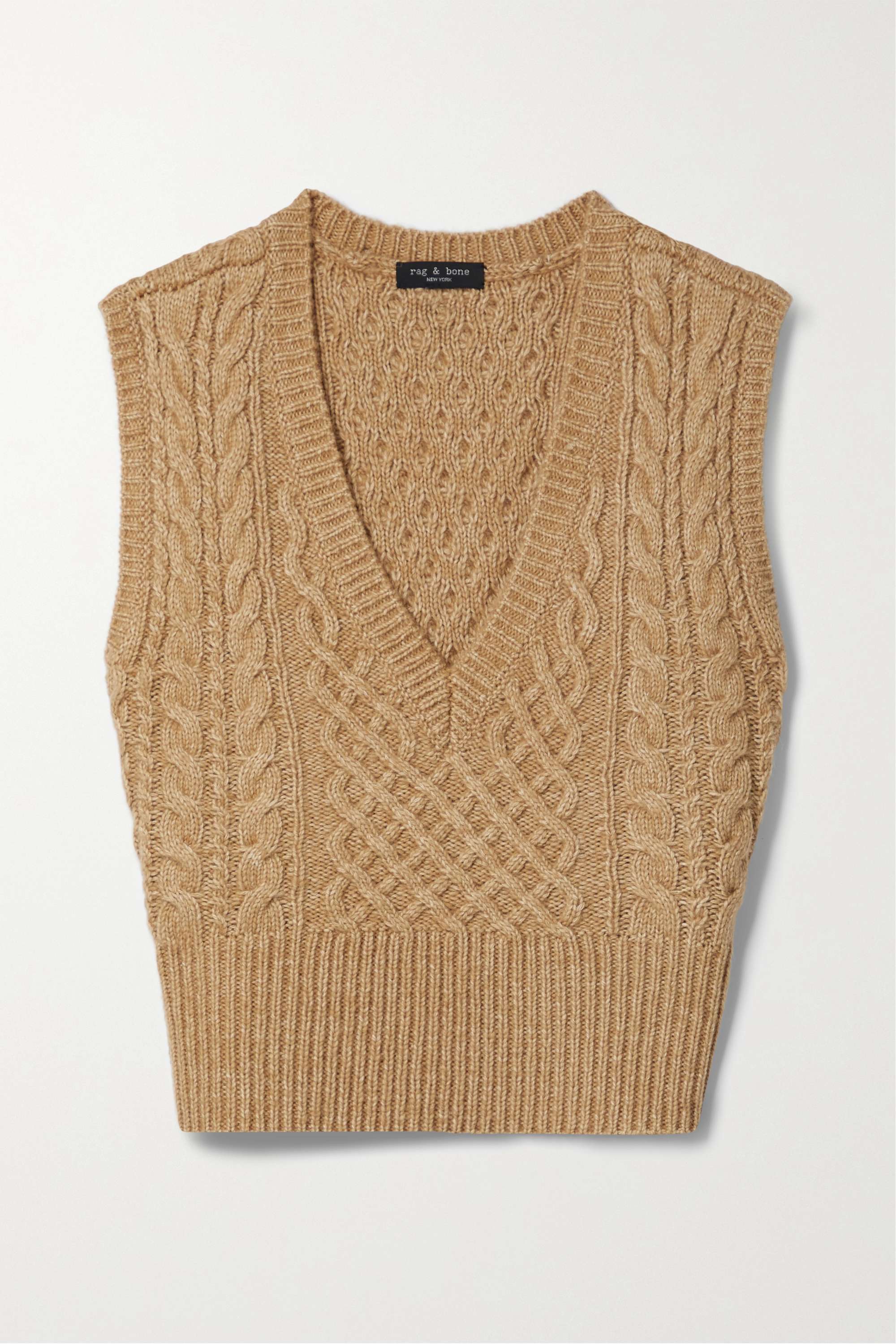 rag & bone + Elizabeth Cropped Cable-Knit Wool Vest